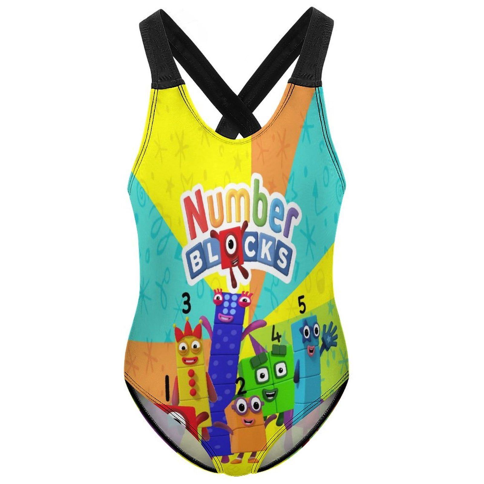 Girls Number Cartoon Show Block One Piece Swimsuits Bathing Suits Cross ...