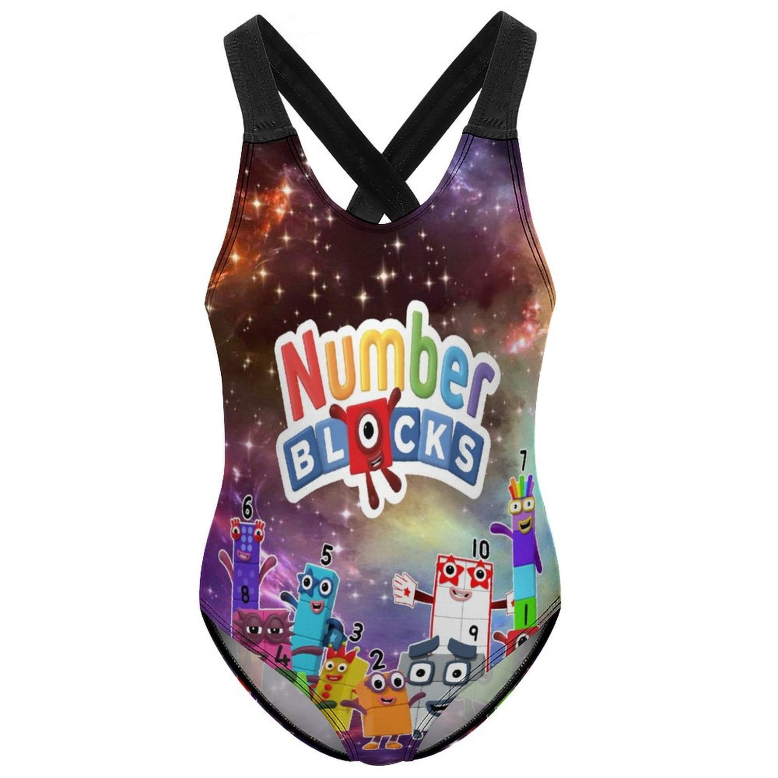 Girls Number Cartoon Show Block One Piece Swimsuits Bathing Suits Cross ...