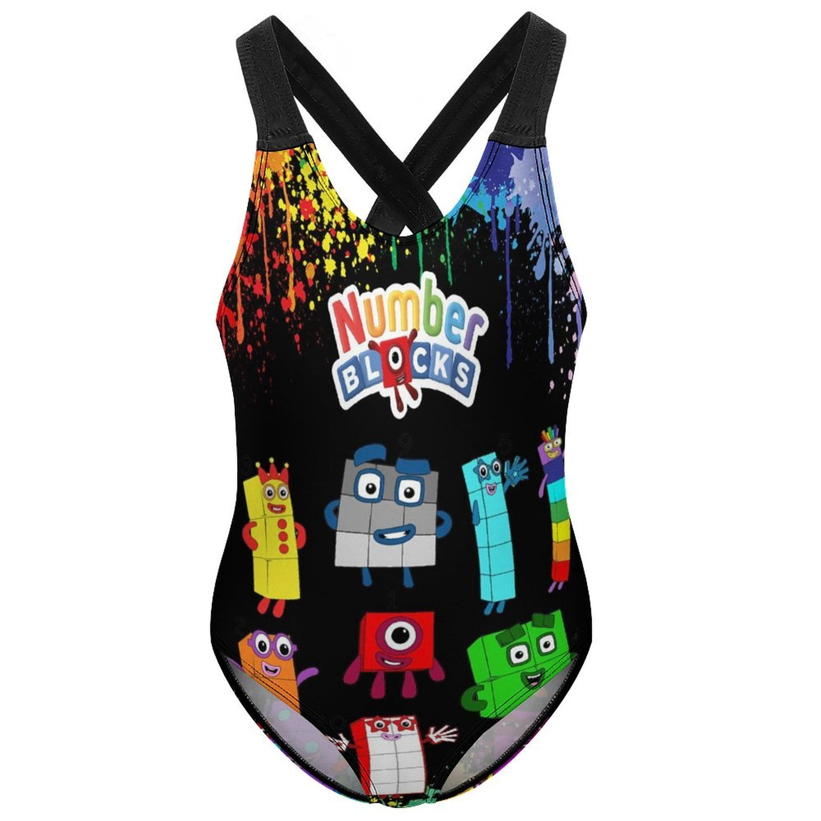 Girls Number Cartoon Show Block One Piece Swimsuits Bathing Suits Cross ...