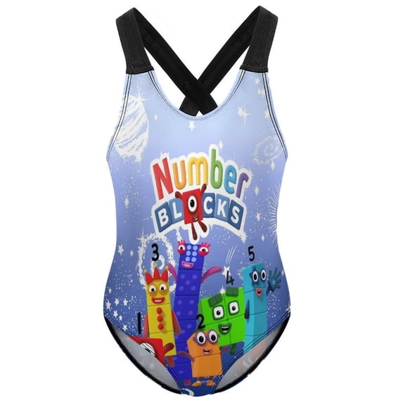 Girls Number Cartoon Show Block One Piece Swimsuits Bathing Suits Cross ...