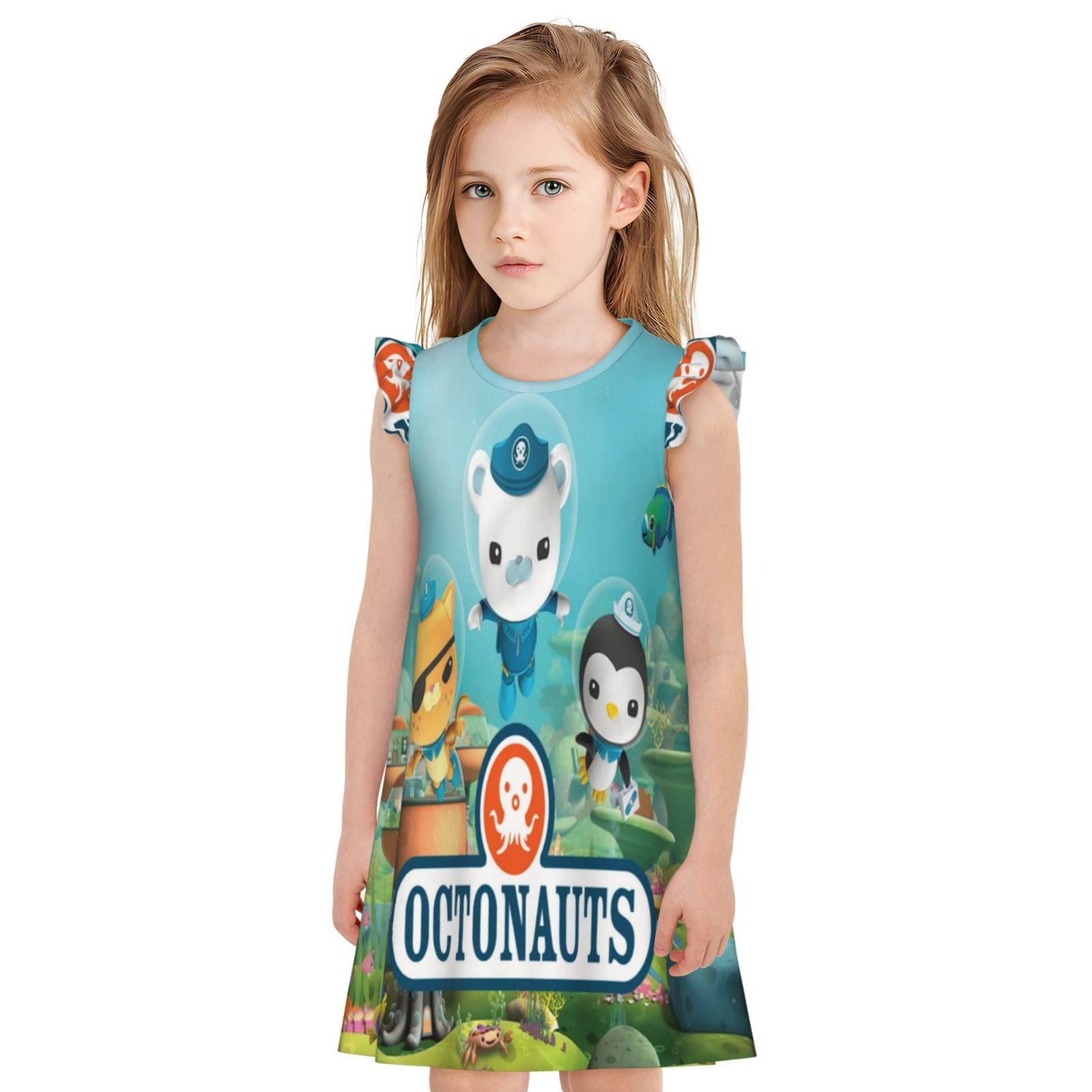 Girls Octonauts Princess Gown Dress Cartoon Printed Home Casual Wear ...