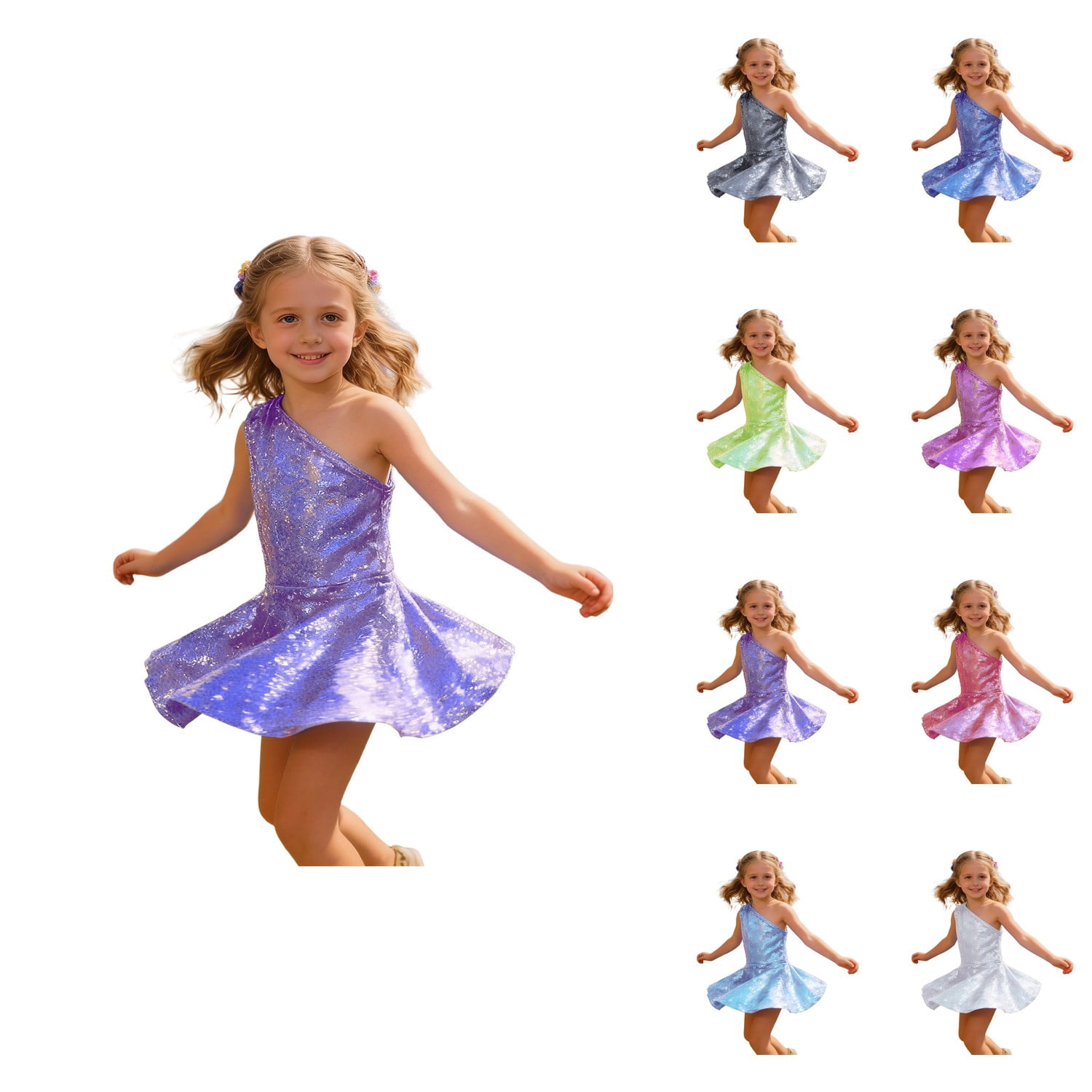 Girls Off Shoulder Party Dress with Sequin Details, Purple Hi-Low Skirt ...