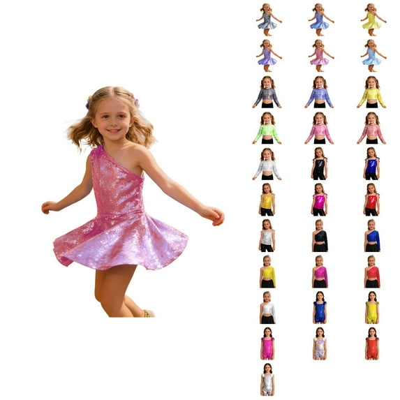 Girls Off-Shoulder Sequin Party Dress with One-Shoulder Design and Hair ...