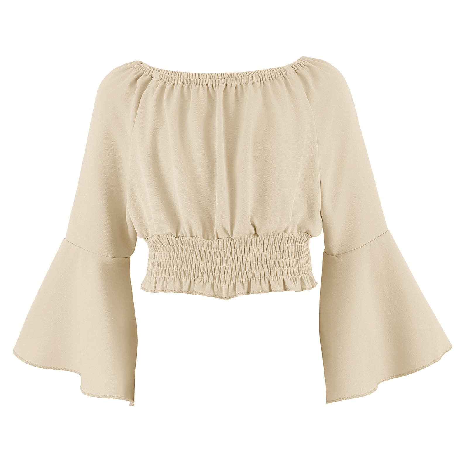 Girls Off The Shoulder Crop Tops Flared Long Sleeve Chiffon Blouses ...