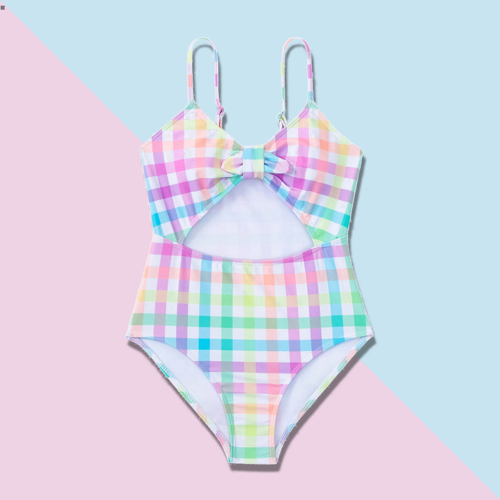 Girls One Piece Bathing Suits Kid Girls Swimsuit Summer Plaid Printed ...