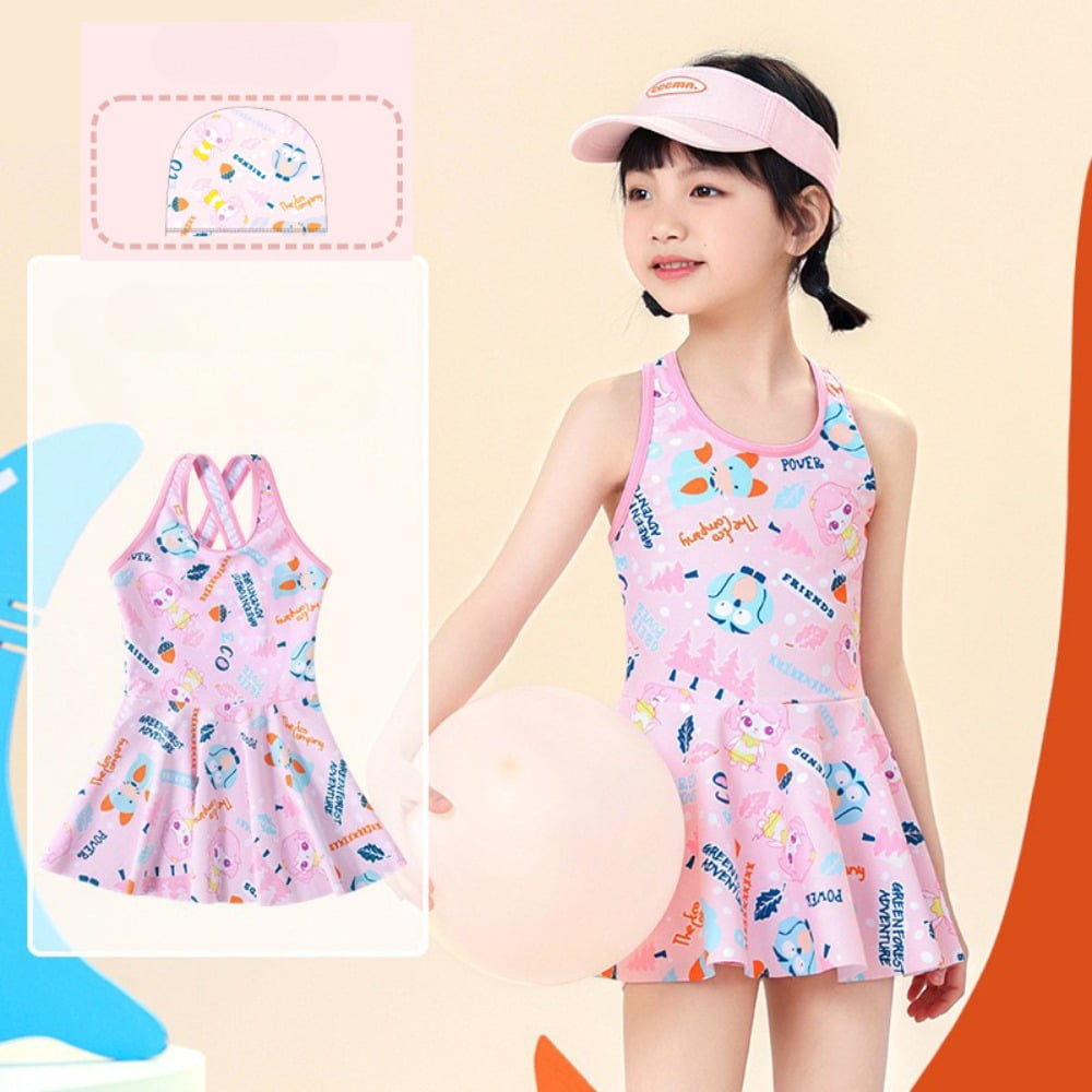 Girls One Piece Floral Skirted Swimsuit Print Swimwear Bathing Suit ...