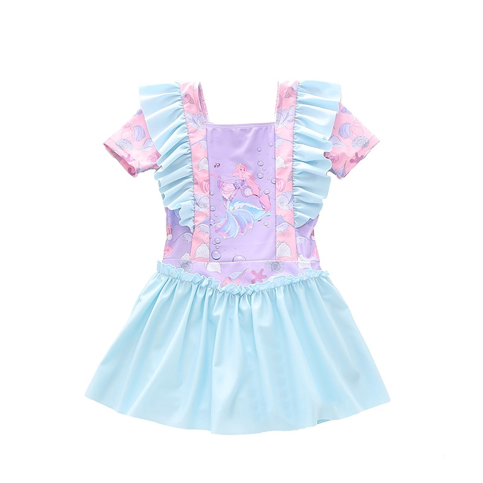 Girls One-Piece Mermaid Swimsuit Short Sleeve Swimwear Bathing Suit ...