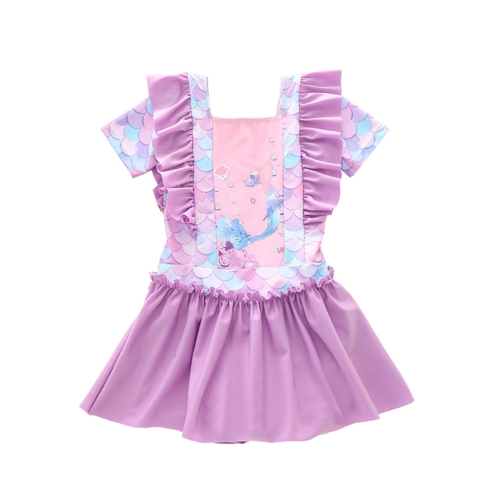 Girls One-Piece Mermaid Swimsuit Short Sleeve Swimwear Bathing Suit ...