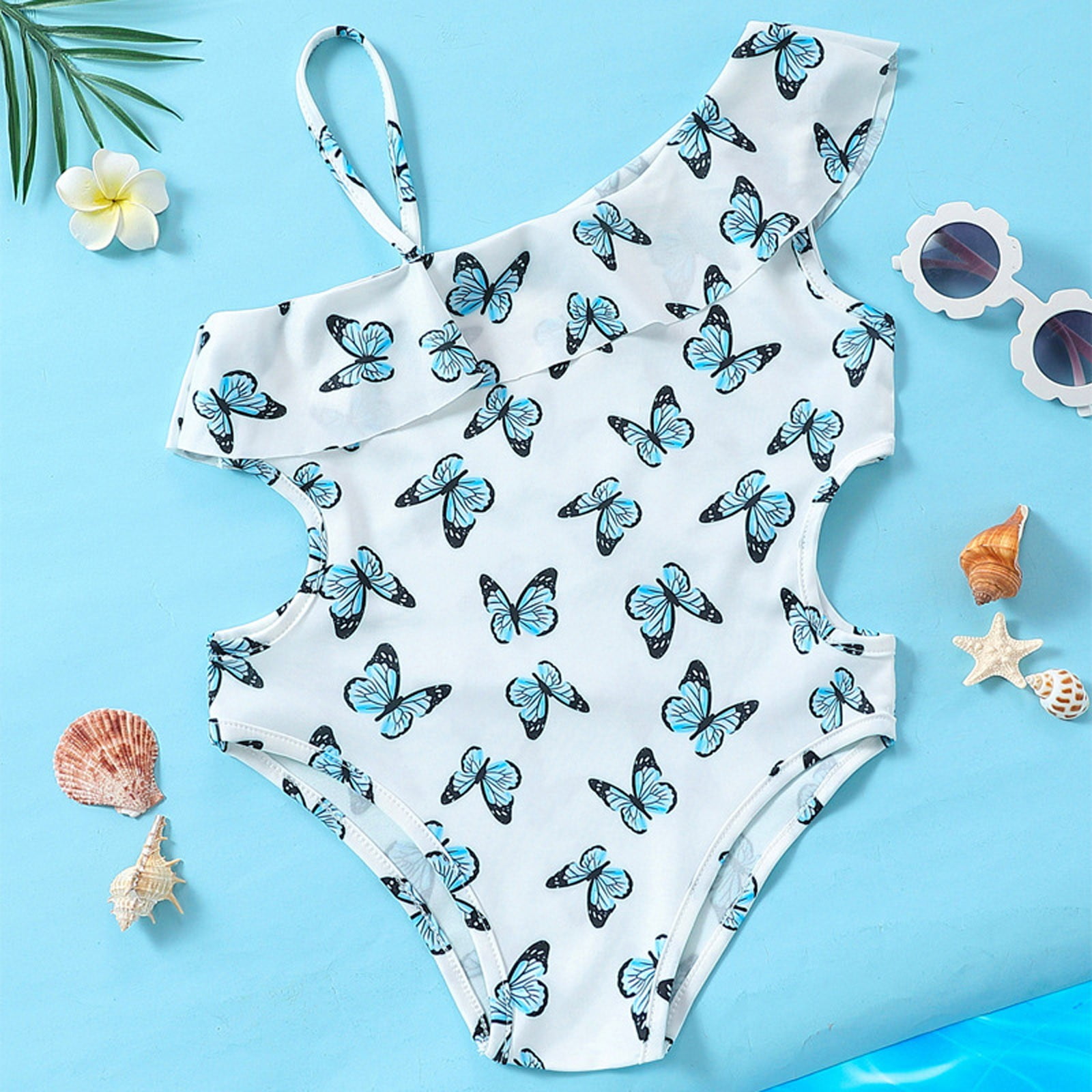 Girls One Piece Swimsuit Colorful Bathing Suits Cute Kids Princess ...