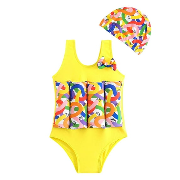 Girls One Piece Swimsuit Floral Printed High Buoyancy Swimming Vest ...