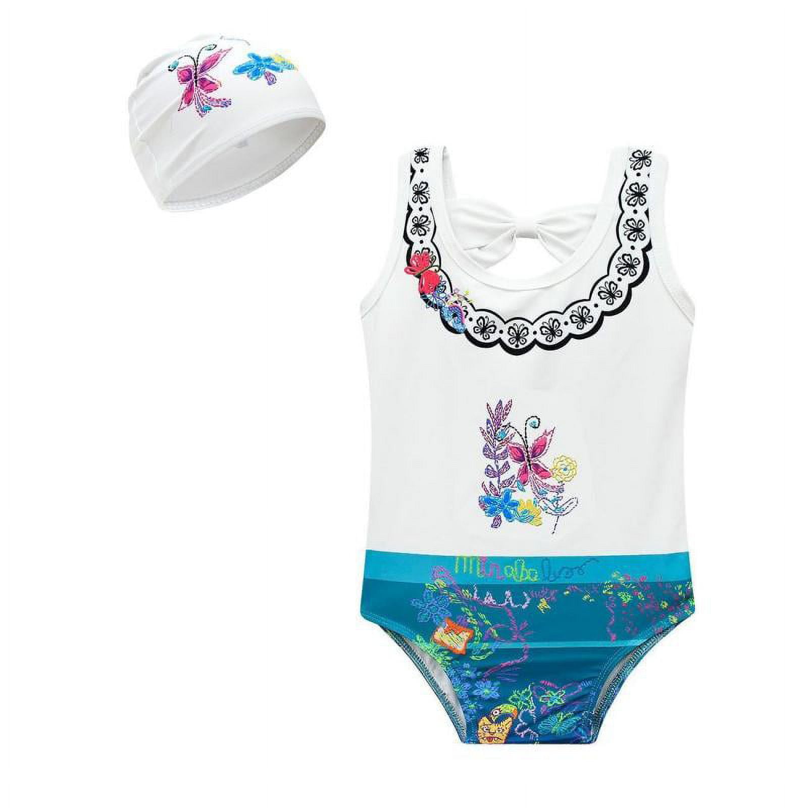 Girls One Piece Swimsuit Isabella Encanto Kids Beach Swimwear +Cap ...