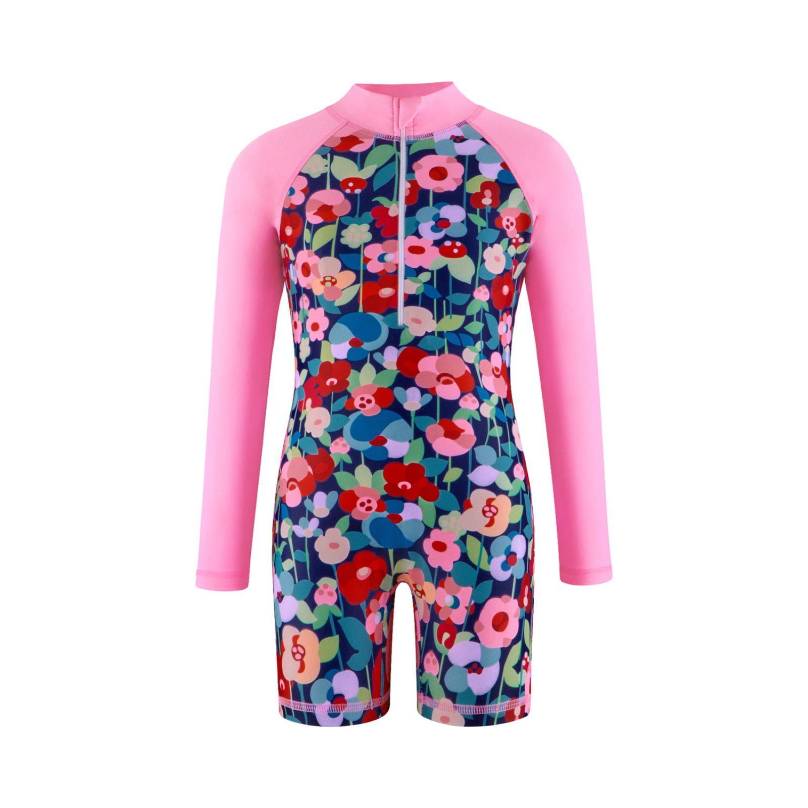 Girls One Piece Swimsuit Long Sleeve Rash Guard Bathing Suit Zipper ...