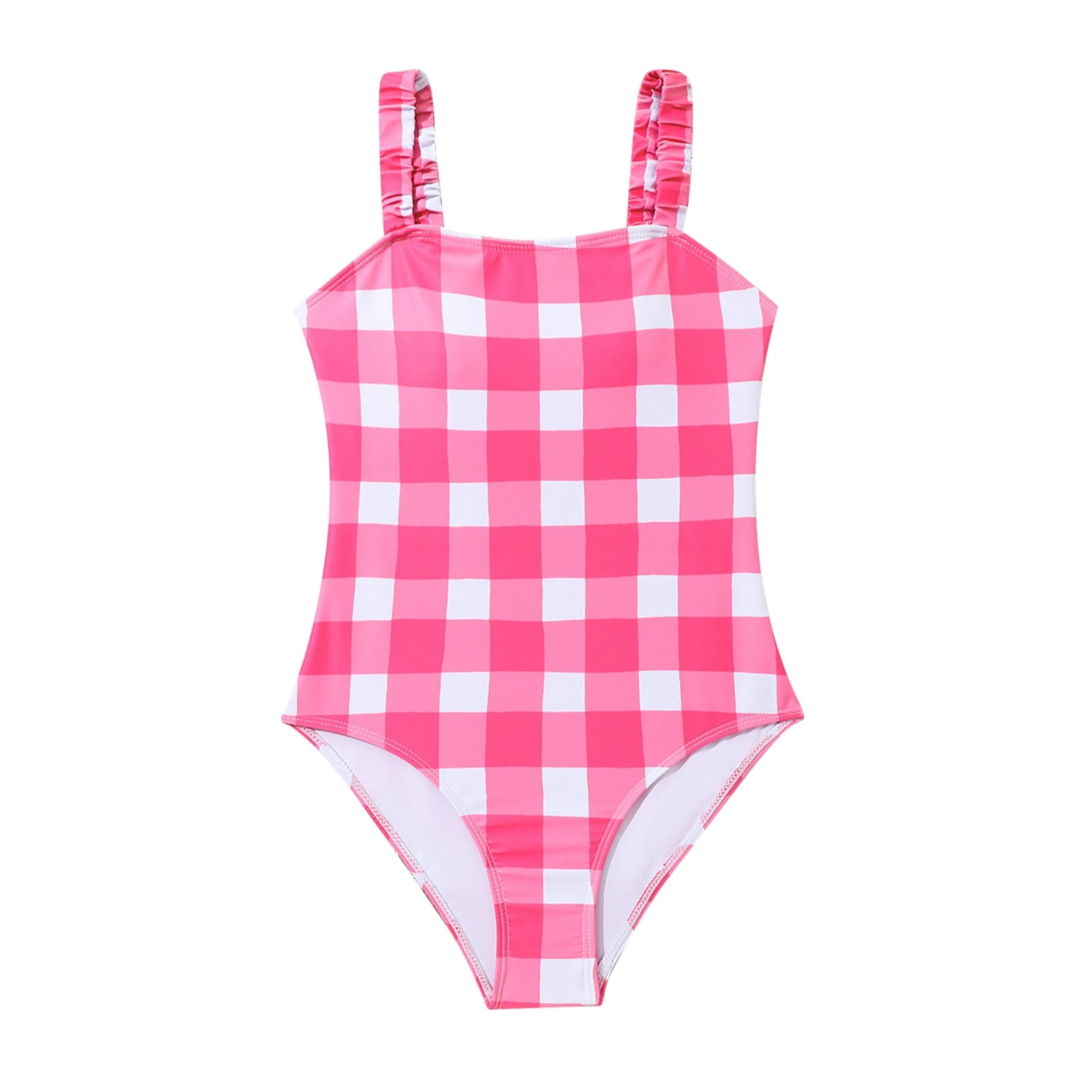 Girls One Piece Swimsuit Off Shoulder Plaid Strap Swimwear Onesie ...