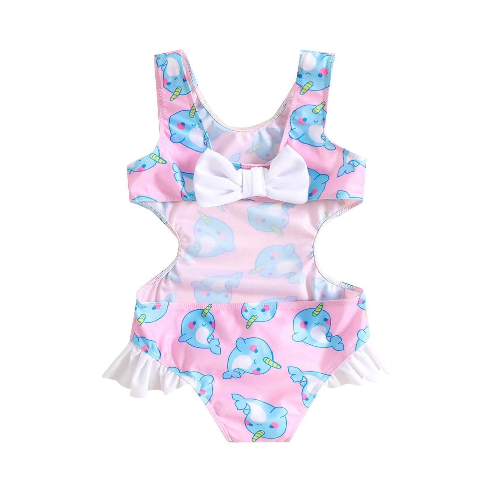 Girls One Piece Swimsuit Ruffles Cartoon Prints Bowknot Beach Bikini ...