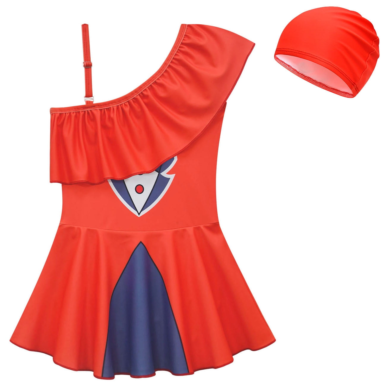 Girls One Piece Swimsuit W Swim Cap One Shoulder Summer Tankini