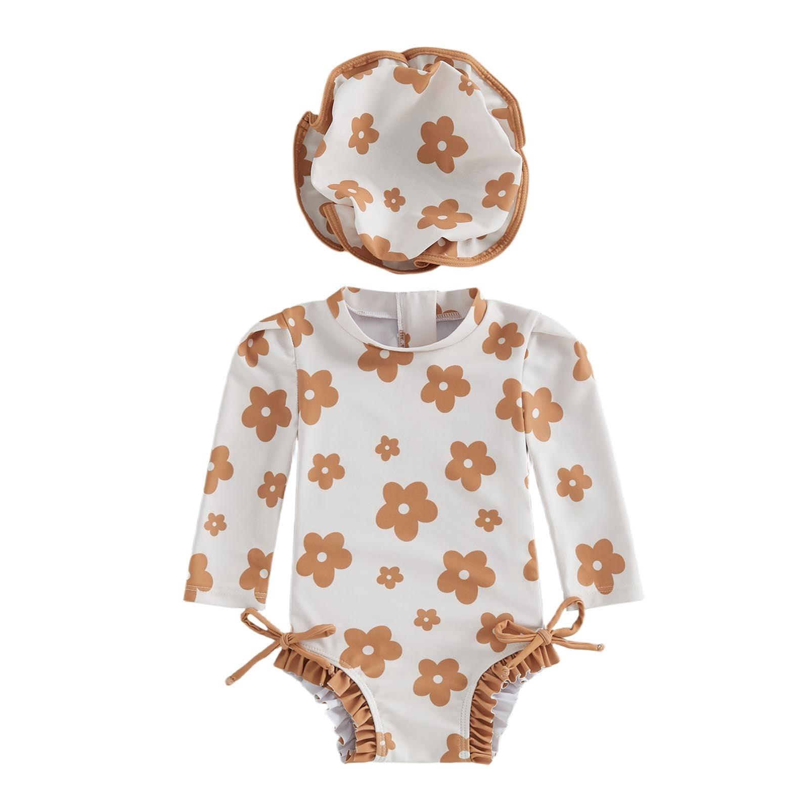 Girls One Piece Swimsuits Bow Print Long Sleeve One Piece Swimsuit With ...