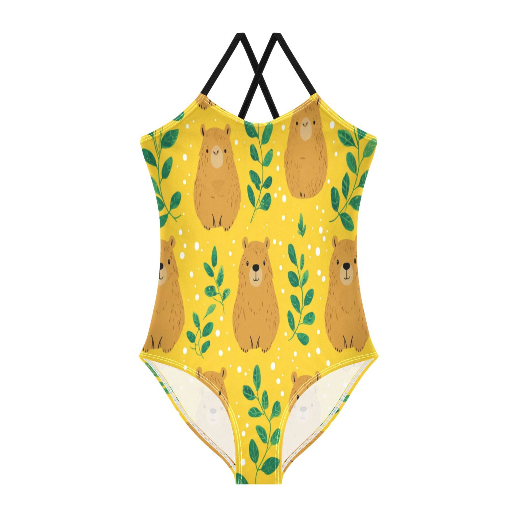 Girls' One-piece Swimsuit Cross Back Bathing Suit Beach Surfing Sizes ...