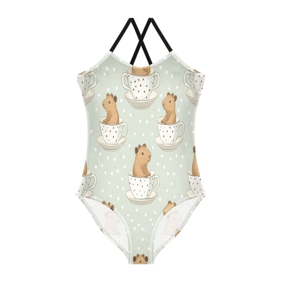 Girls' One-piece Swimsuit Cross Back Bathing Suit Beach Surfing Sizes ...