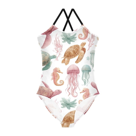 Girls' One-piece Swimsuit Cross Back Bathing Suit Beach Surfing Sizes ...