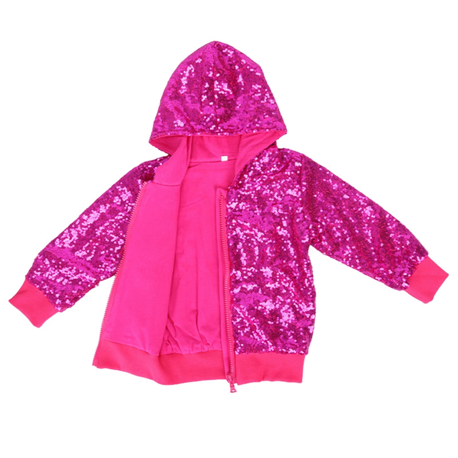 Girls Outdoor Jackets & Outerwear Sequin Solid Color Long Sleeve Zip Up ...