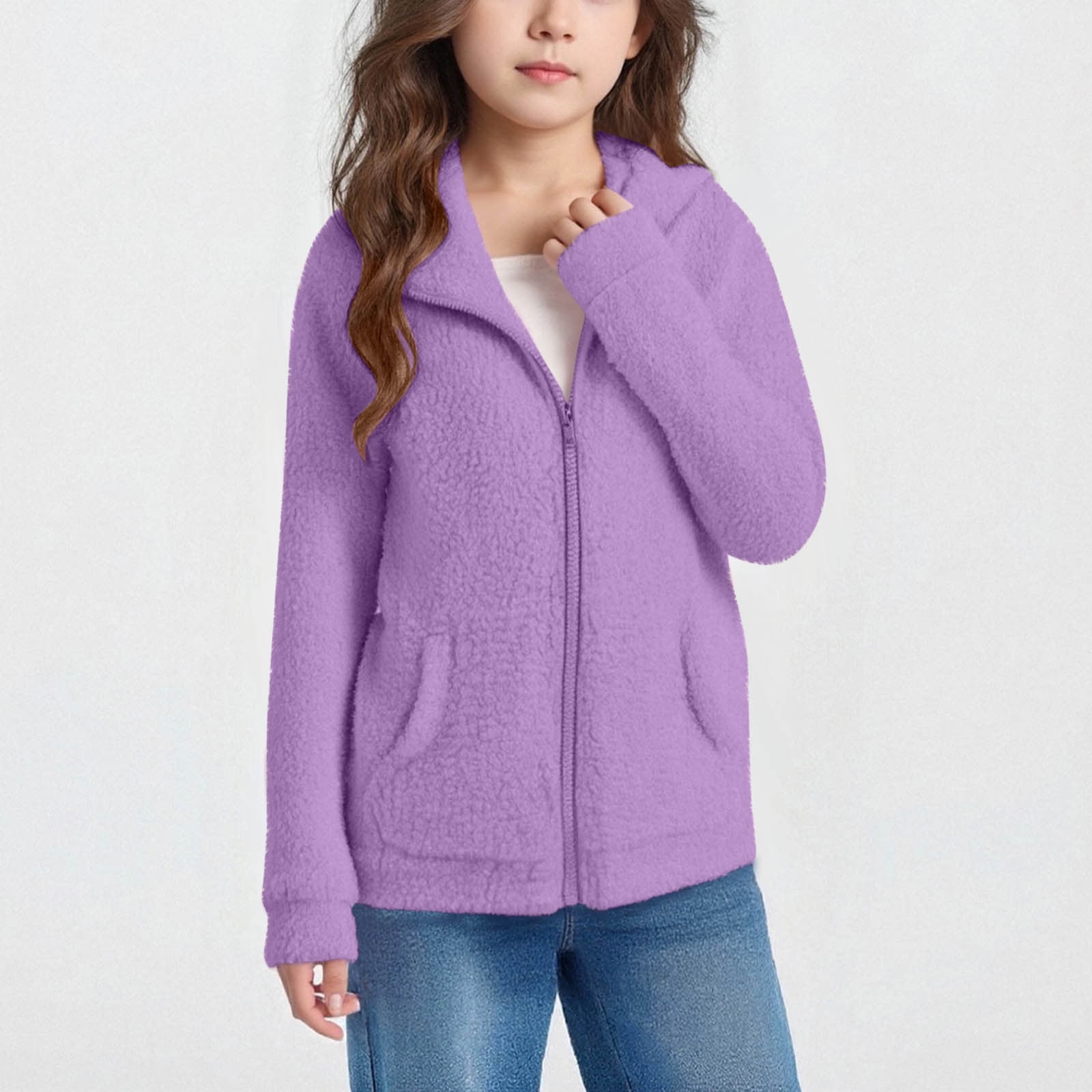 Girls' Outerwear Fuzzy Jackets Kids Soft Fleece Zip up Hoodies ...