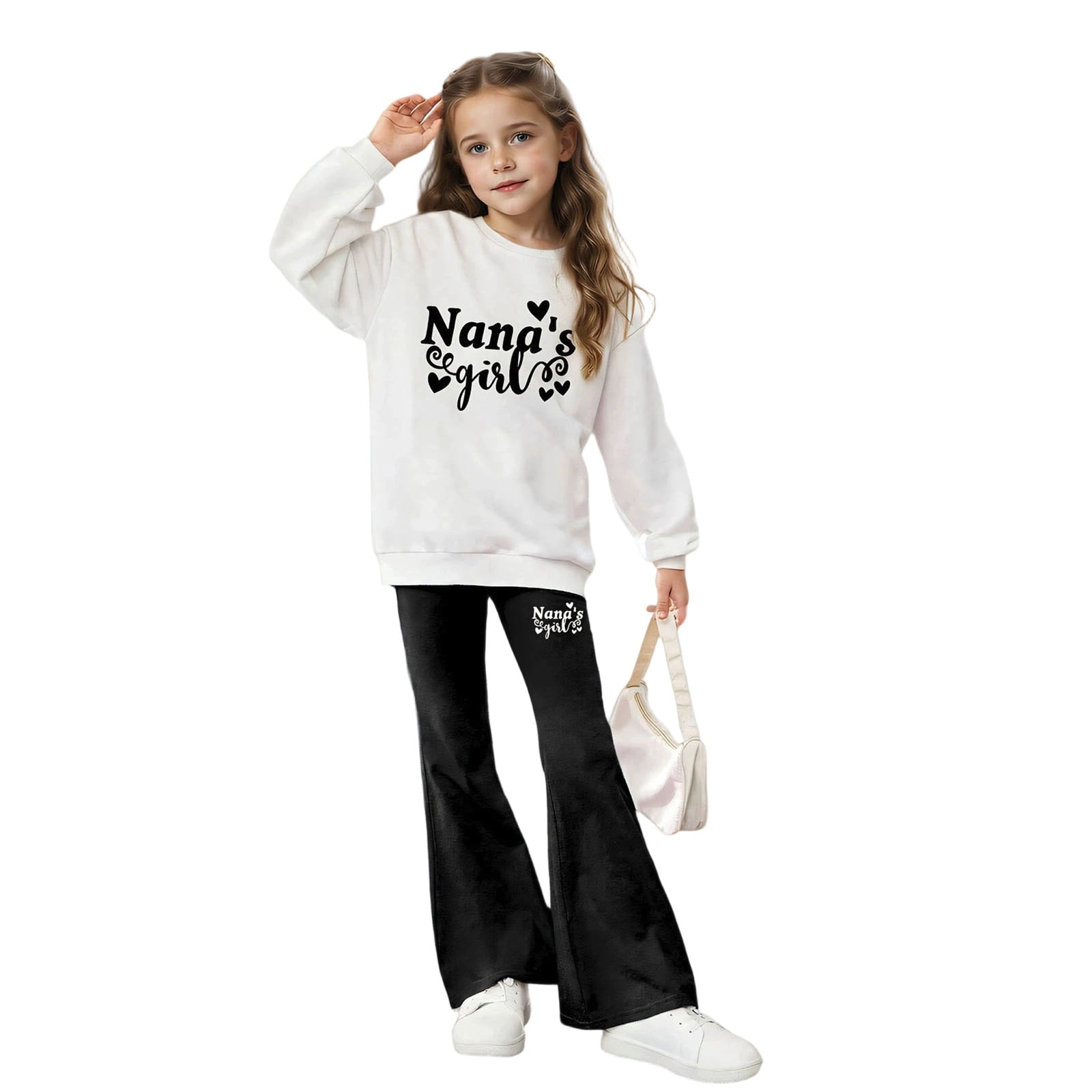 Girls Outfit,Graphic Hoodie Flared Pants Set 2 Piece Outfit Comfortable ...