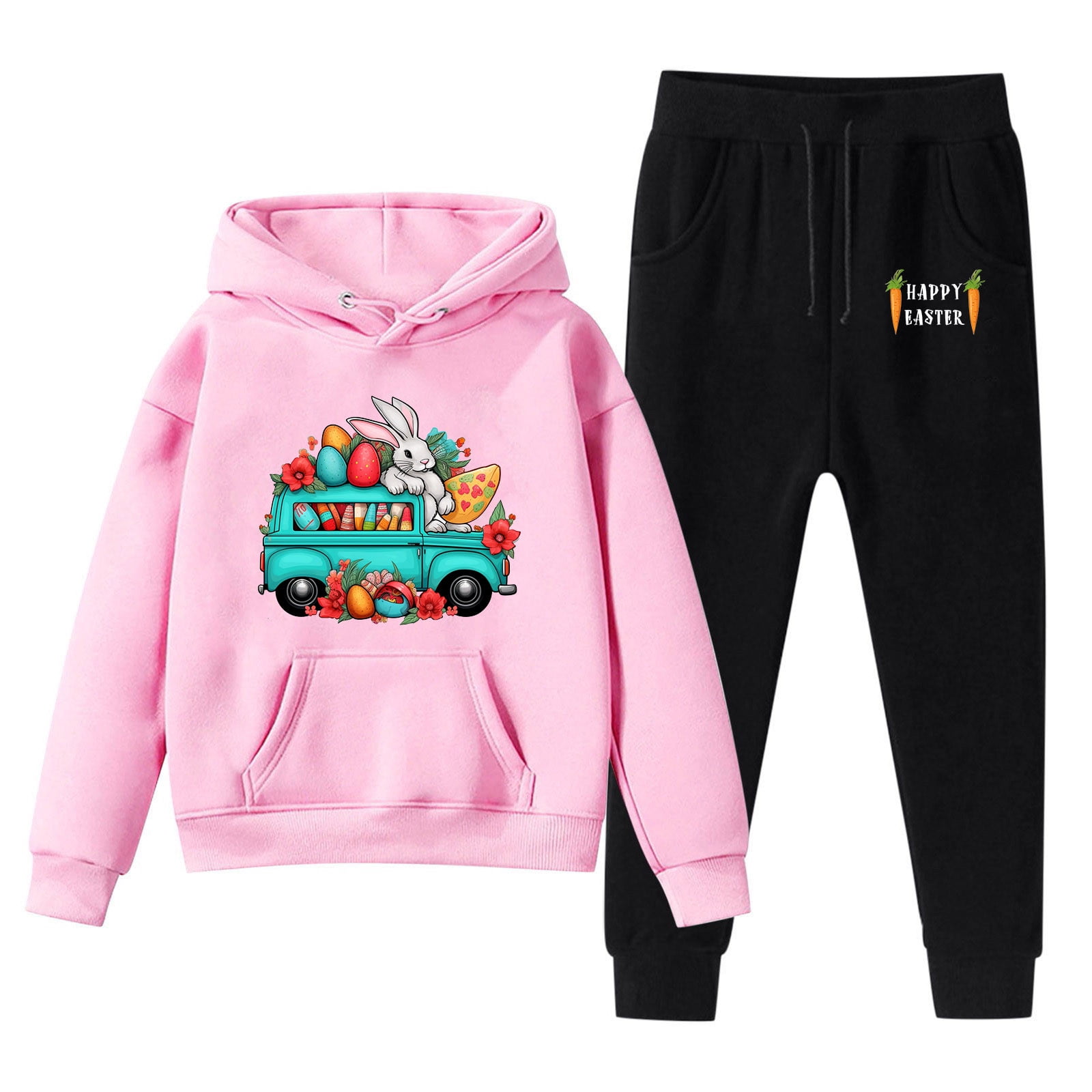 Girls Outfit Kids Sweatsuit Cartoon Rabbit Prints Hoodie Set Tracksuit ...