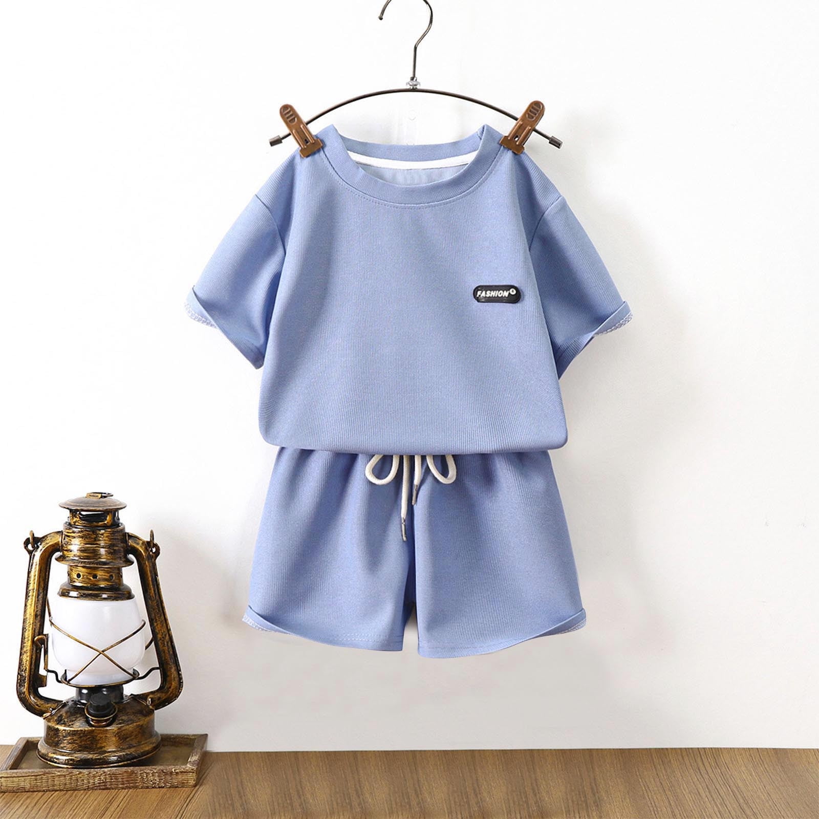 Girls Outfit Set Casual Short Sleeve Crew Neck Solid Color Tops Loose ...