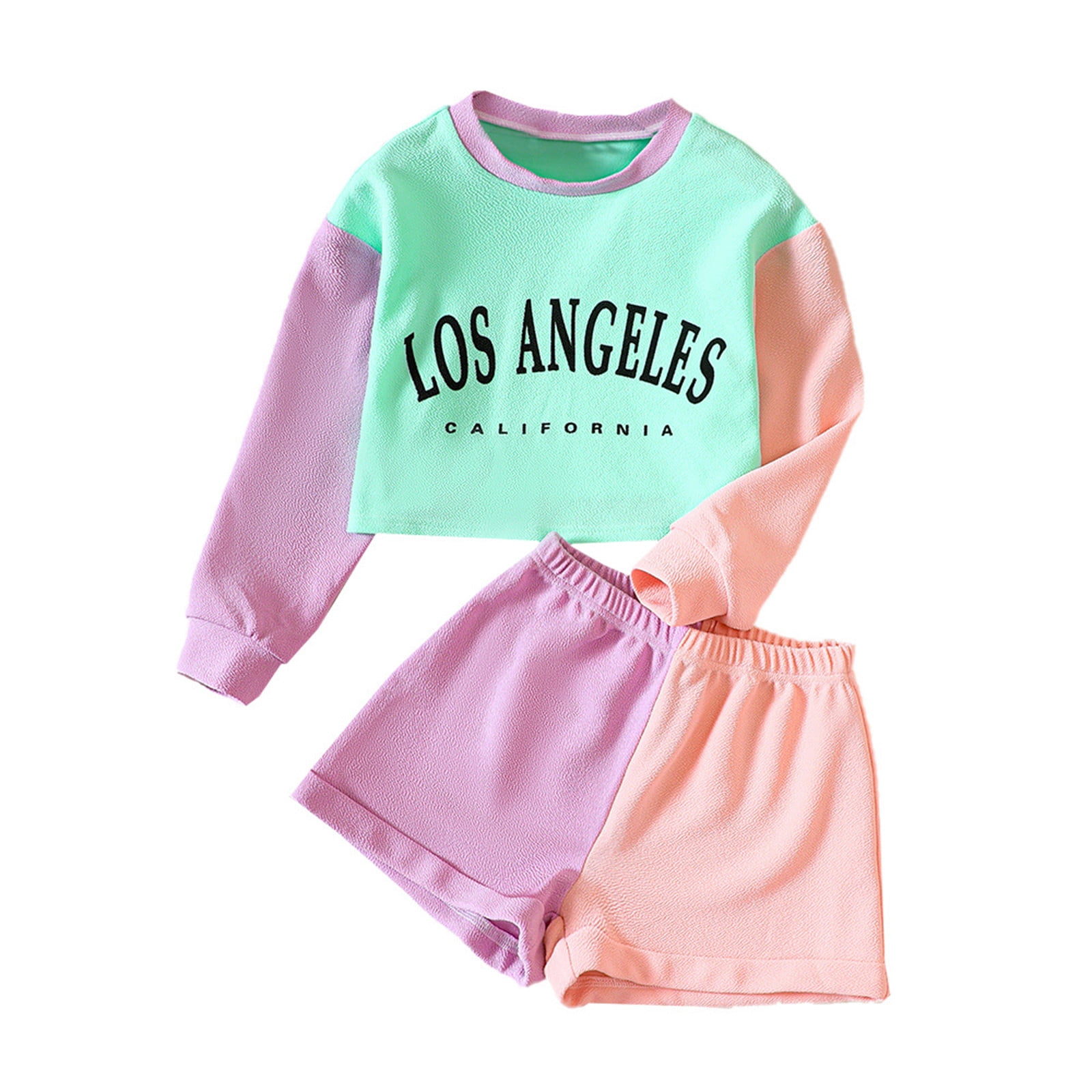 Girls Outfit Sets 2 Piece Letter Graphic Round Neck Drop Shoulder Long ...