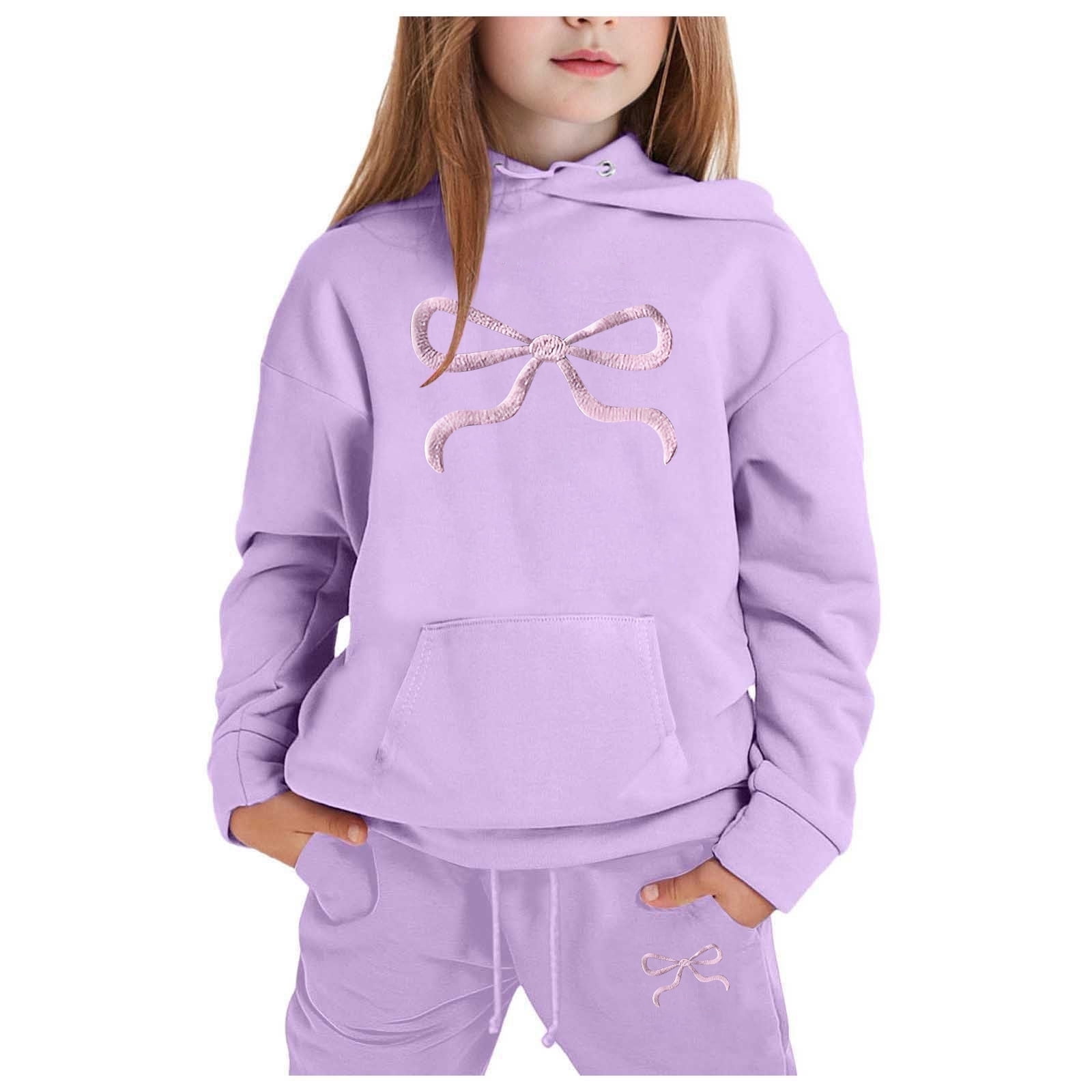 Girls Outfit Sets Athletic Cute Bow Graphic Hoodies And Sweatpants 2 ...