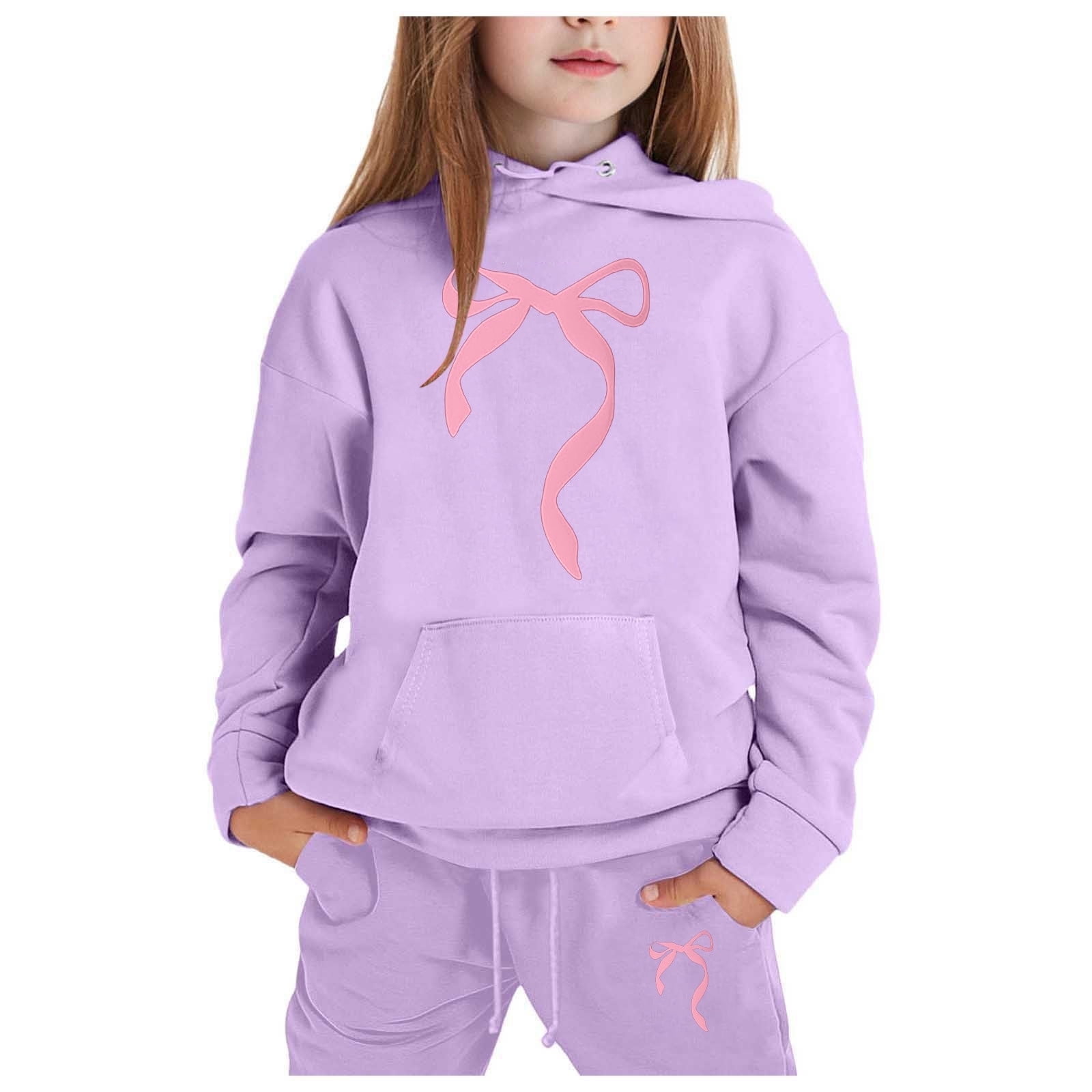 Girls Outfit Sets Cute Bow Knot Printed Hoodies And Sweatpants 2 Piece ...