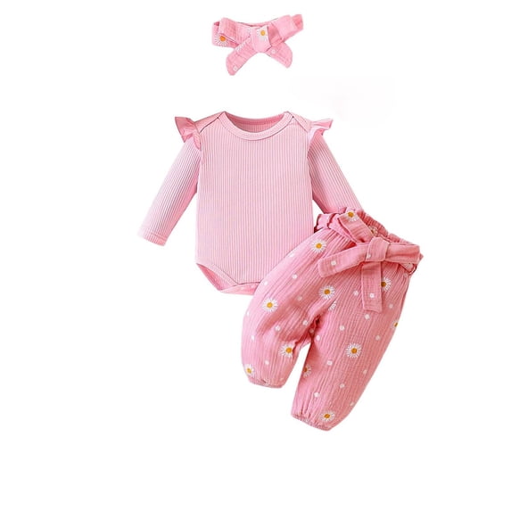 Girls Outfits Size 0M-2Y Fashion Crewneck Long Sleeve Jumpsuit And ...