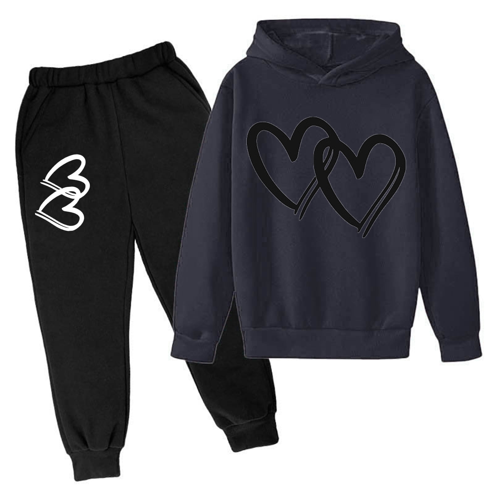 Girls Outfits Size 14-16 Children's Valentine Heart Print Hoodie Set ...