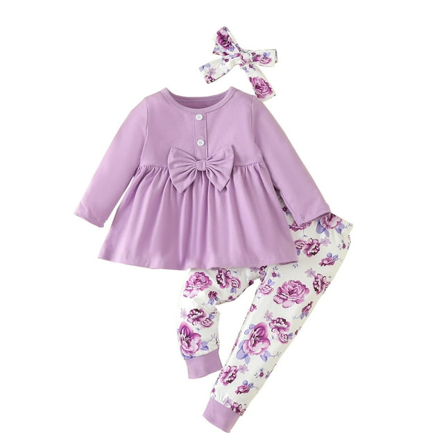 Girls Outfits Spring Autumn Long Sleeved Ruffles Dress Floral Pants ...