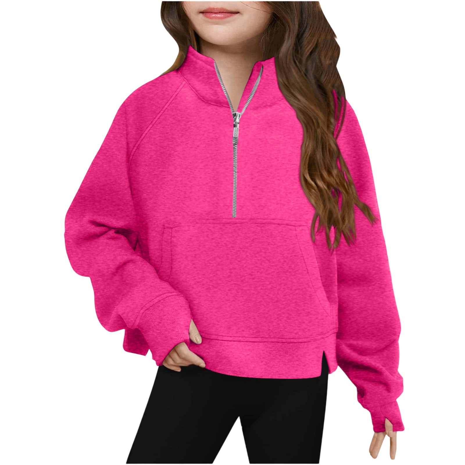 Girls Oversize Tops New Half Zip Cropped Sweatshirt for Girls Long ...