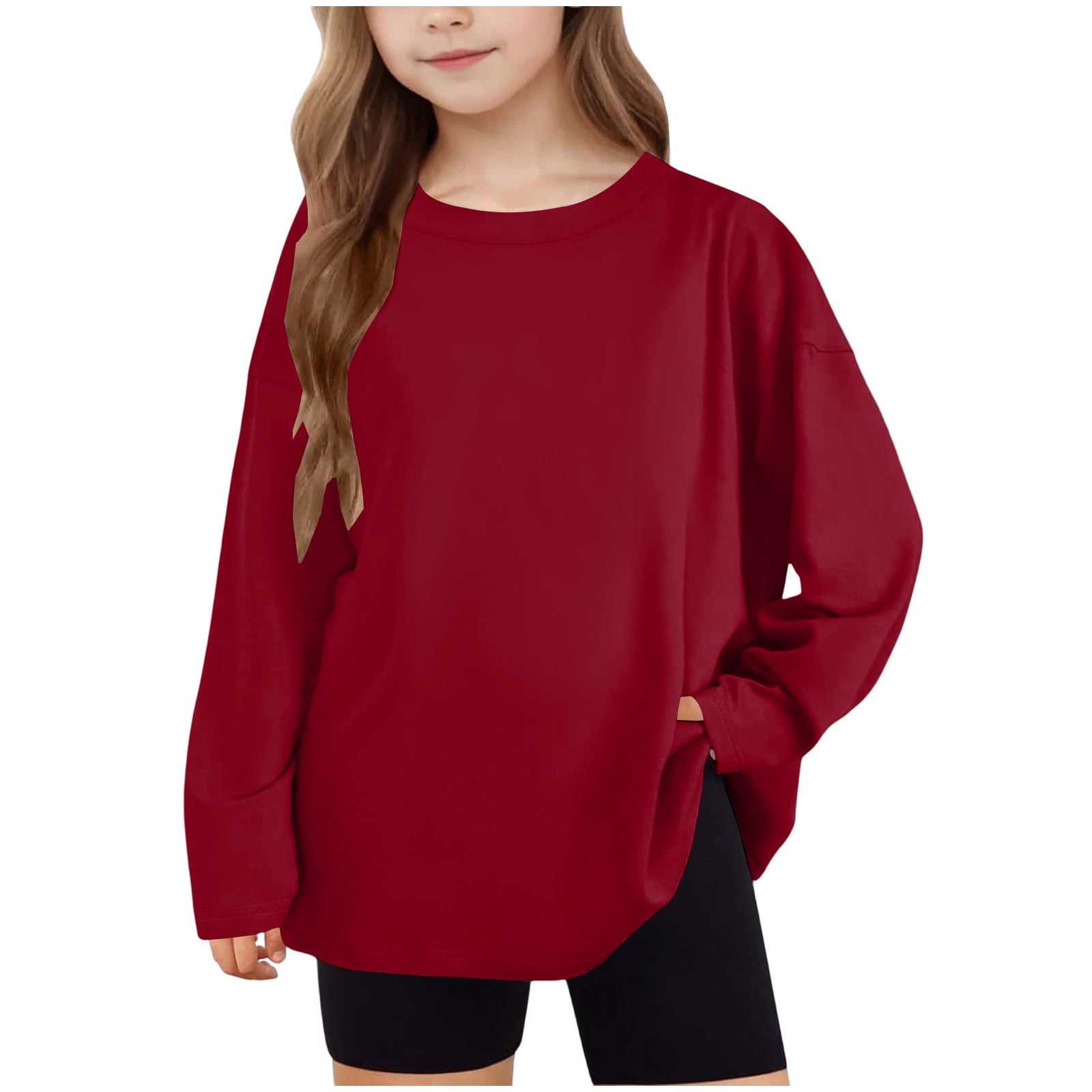 Girls Oversized Tshirts Kids Long Sleeve Crewneck Shirts Casual Loose ...