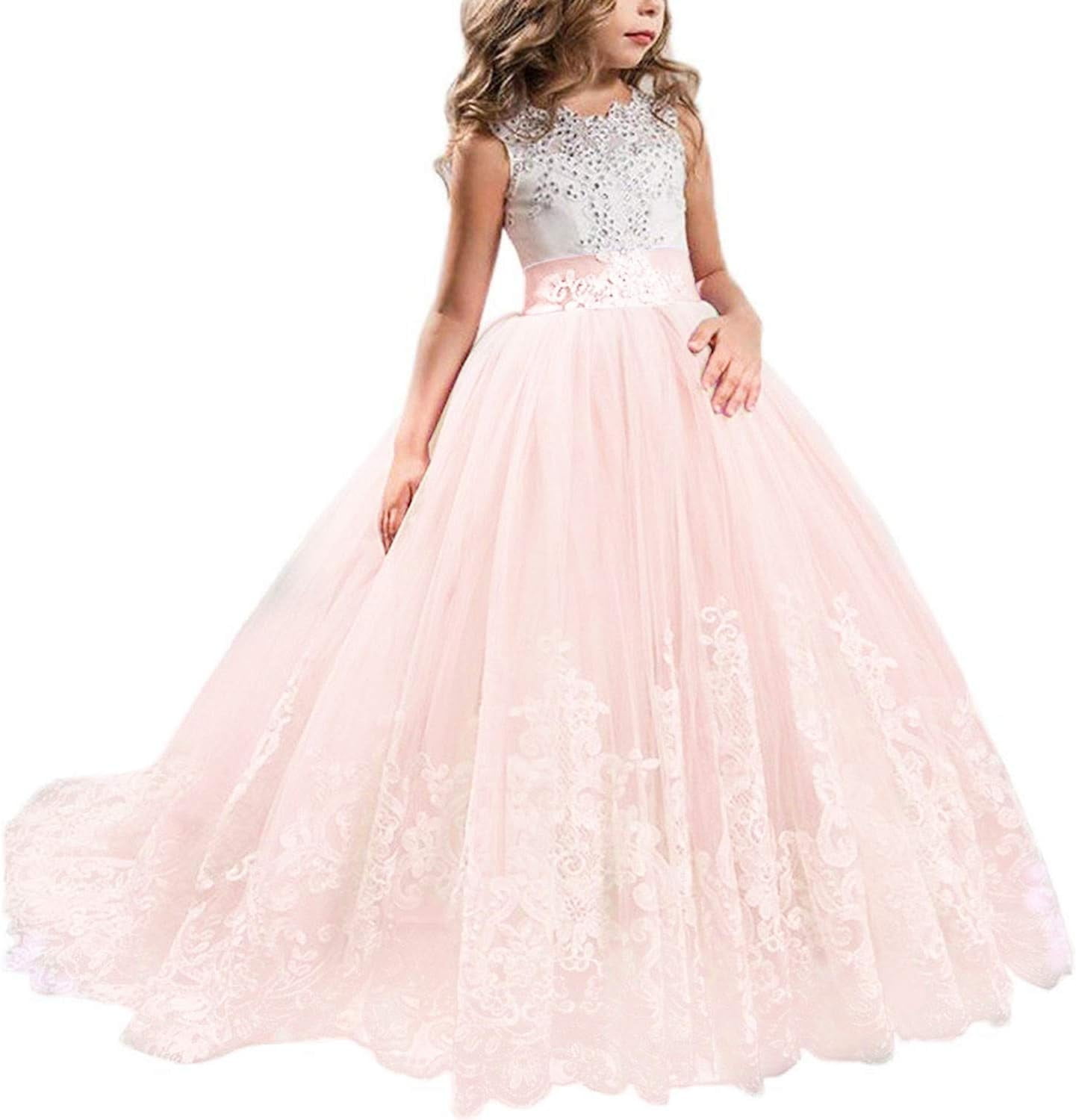 Girls Pageant Long Dress Kids Tulle Prom Gowns Luxury Wedding Birthday ...