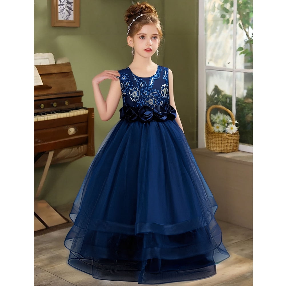 Girls Pageant Princess Sleeve Flower Ball Gown Dress, Kids Wedding ...