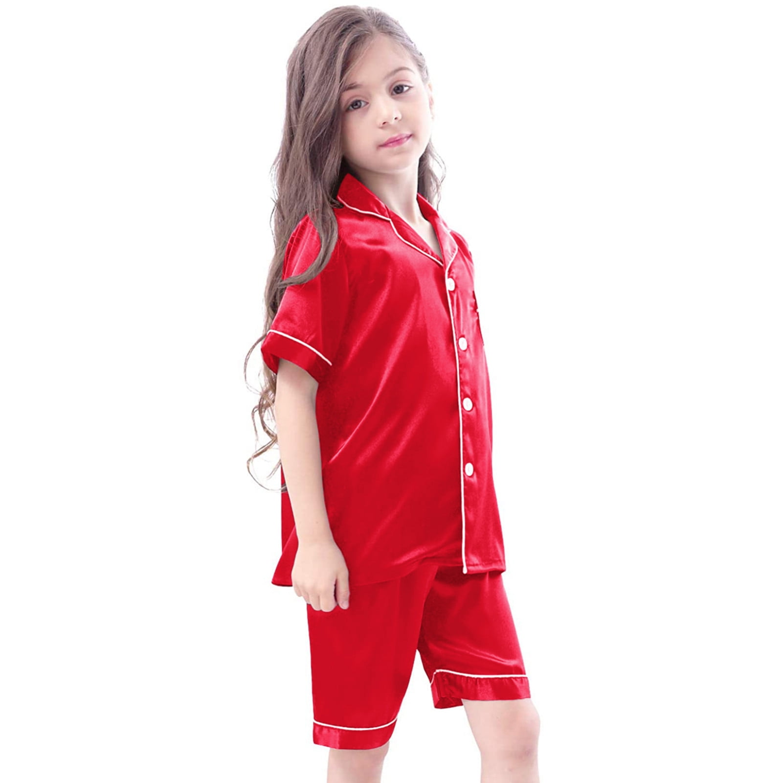 Girls' Pajama Sets Satin Pajamas for Girls Button Down Solid Tops T ...
