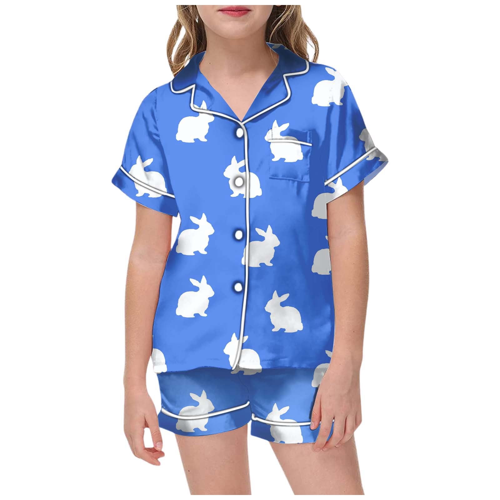 Girls' Pajama Sleepwear Sets Cartoon Buuny Printed Lapel Collar Short ...
