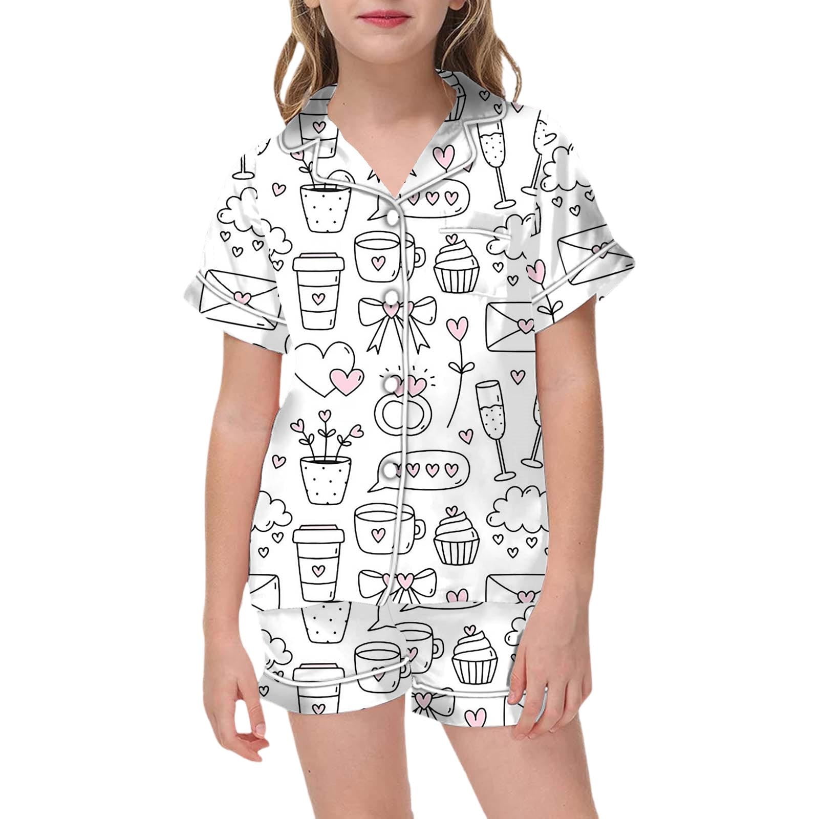 Girls' Pajama Sleepwear Sets Casual Pattern Printed Lapel Collar Short ...