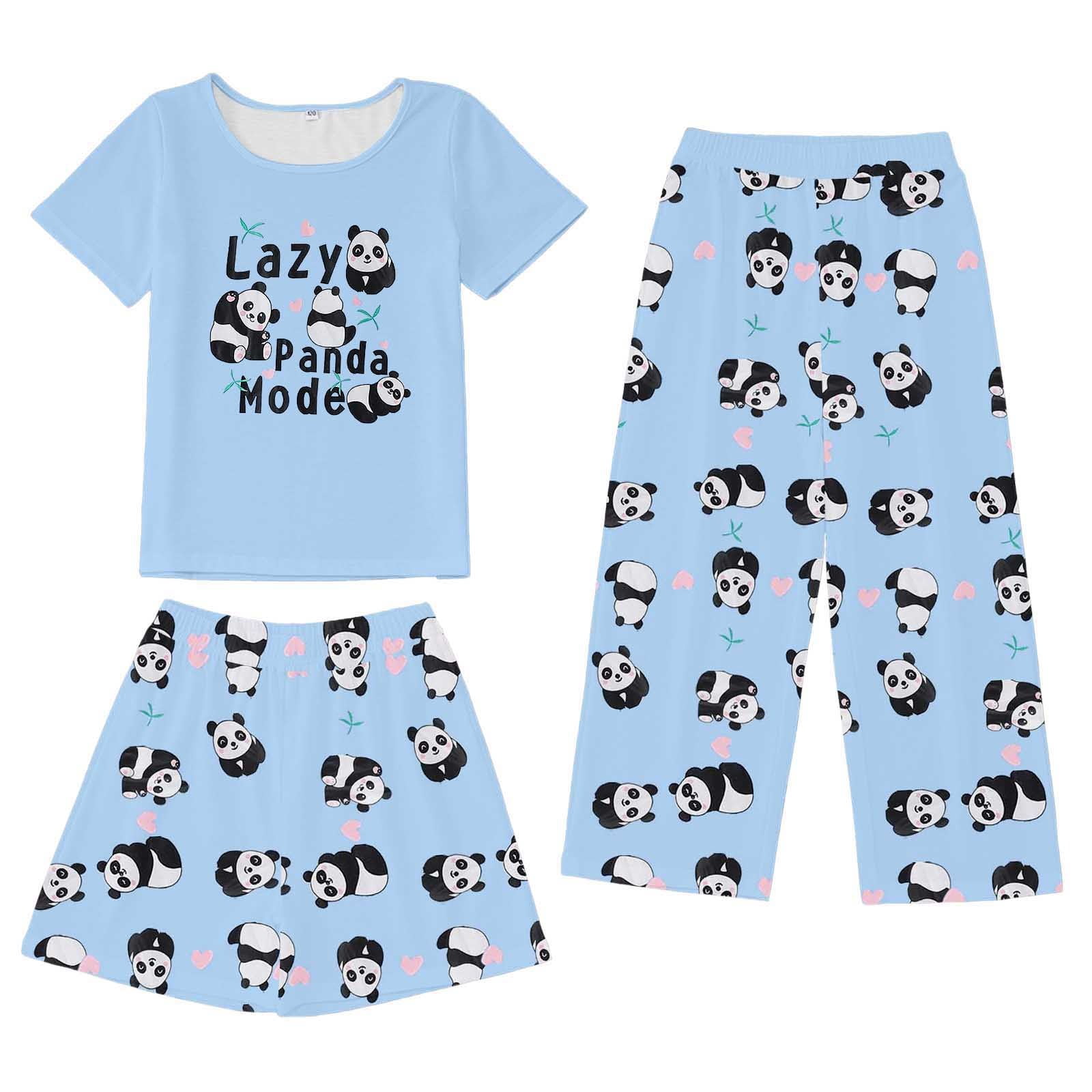 Girls Pajamas 3 Piece Button-Down Pjs Short Sleeve Top Shorts & Long ...
