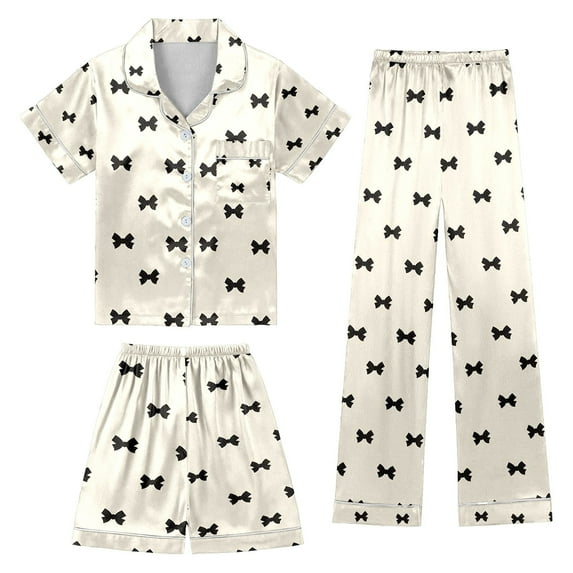 Girls Pajamas 3 Piece Set Size 14-16 Button Down Pjs Short Sleeve Top ...