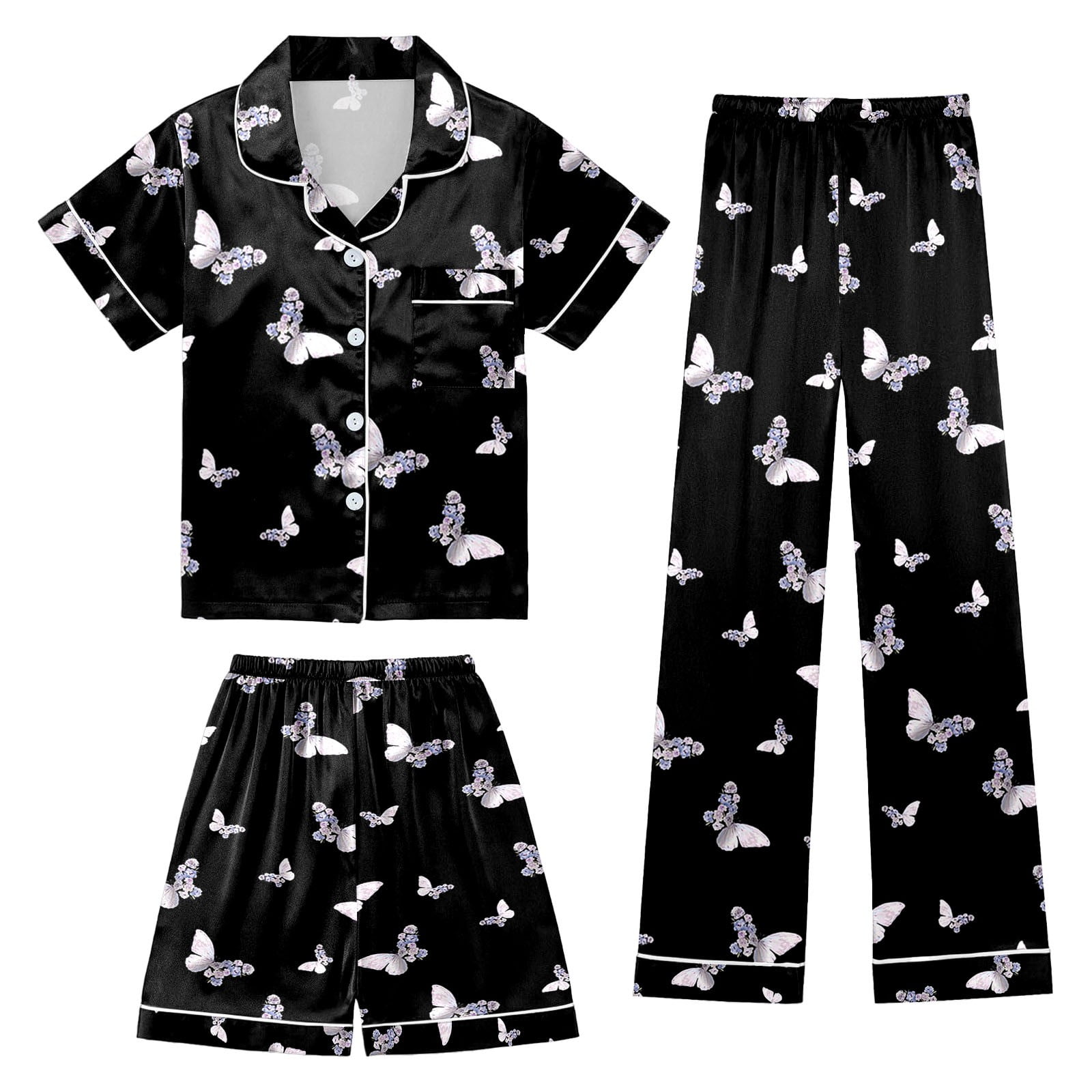 Girls Pajamas 3 Piece Set Size 7-8 Button-Down Pjs Short Sleeve Top ...