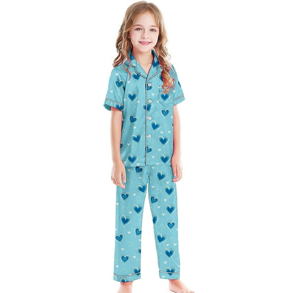 Girls Pajamas 3 Piece Set Size 7-8 Button-Down Pjs Short Sleeve Top ...