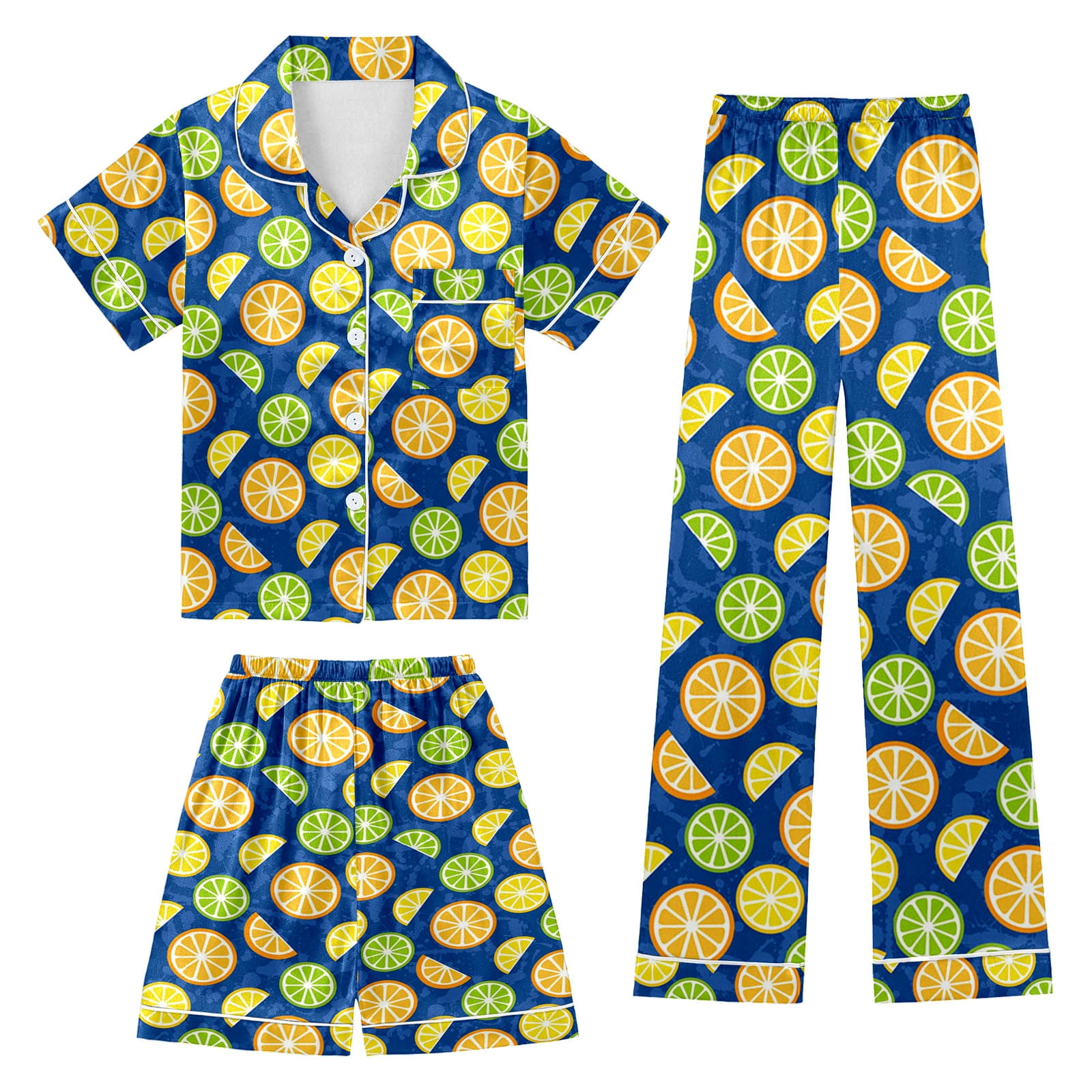 Girls Pajamas 3 Piece Set Size 7-8 Button Down Pjs Short Sleeve Top ...