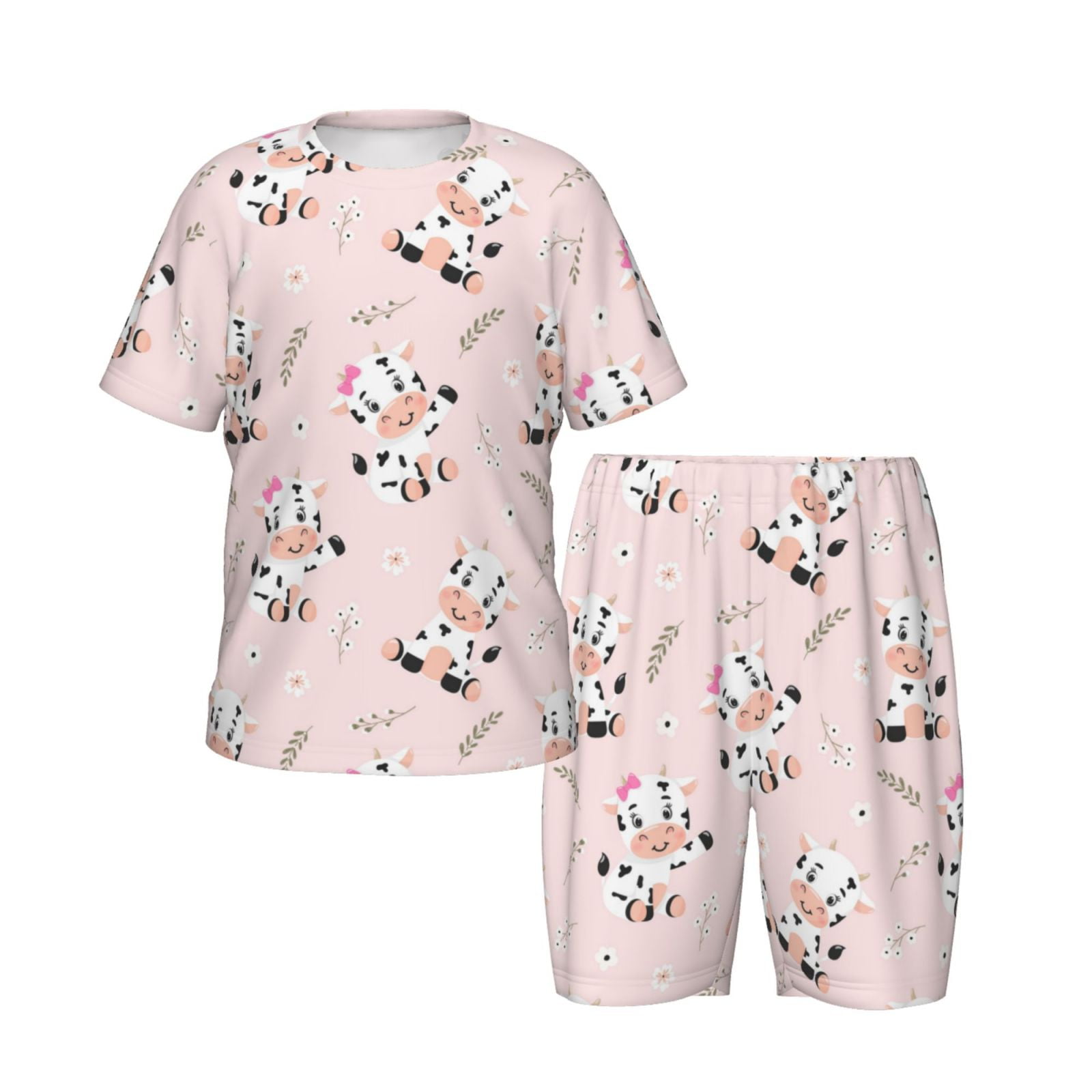 Girls Pajamas Casual Cute Cow Flower Leaves Toddler Boy Girl 2 Piece ...