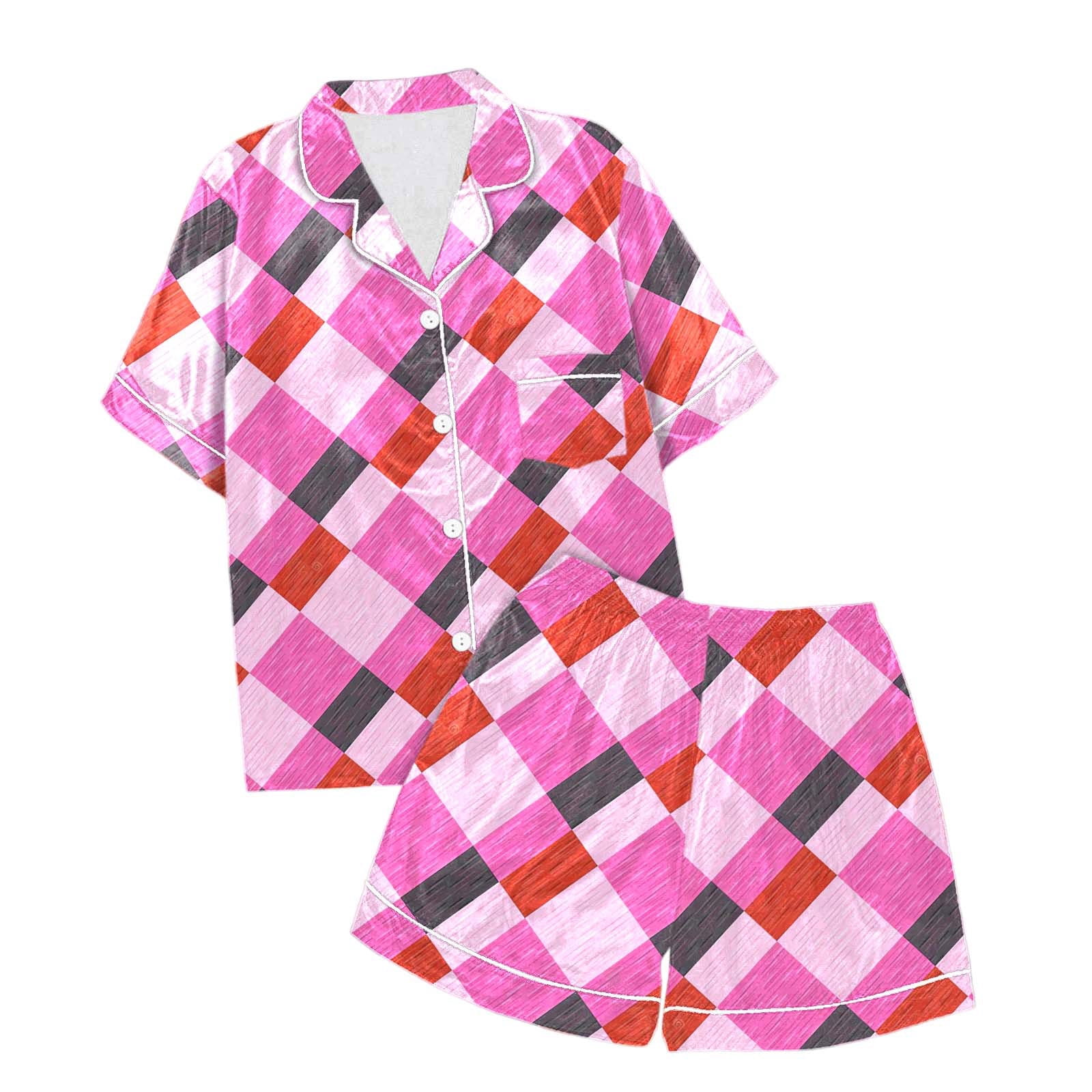 Girls Pajamas Casual Plaid Print Short Sleeve Button Down Shirt Tops ...