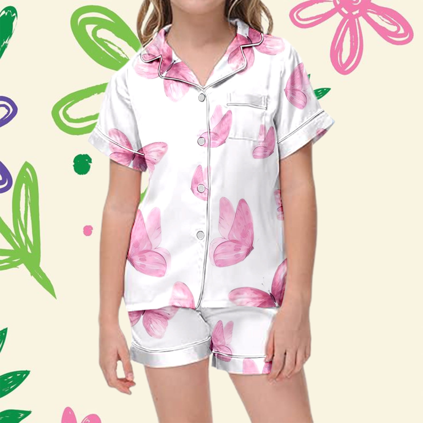 Girls Pajamas Child Girls Summer Flower Printed Classic Satin Pajama ...