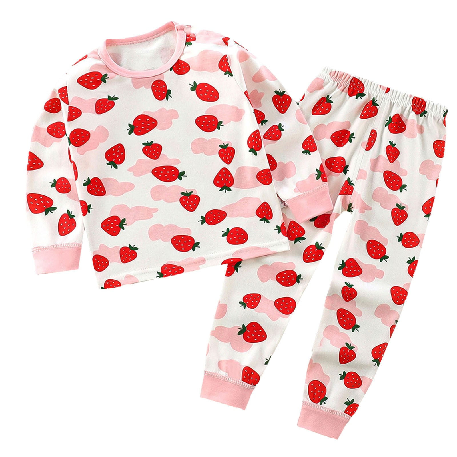 Girls Pajamas Cute Kids Pink 2 Piece Pjs Strawberry Sleepwear Toddler ...